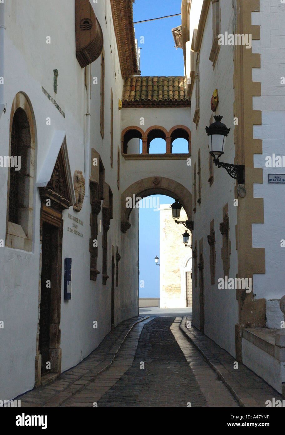 Characteristic view of white buildings old town barri antic Sitges ...