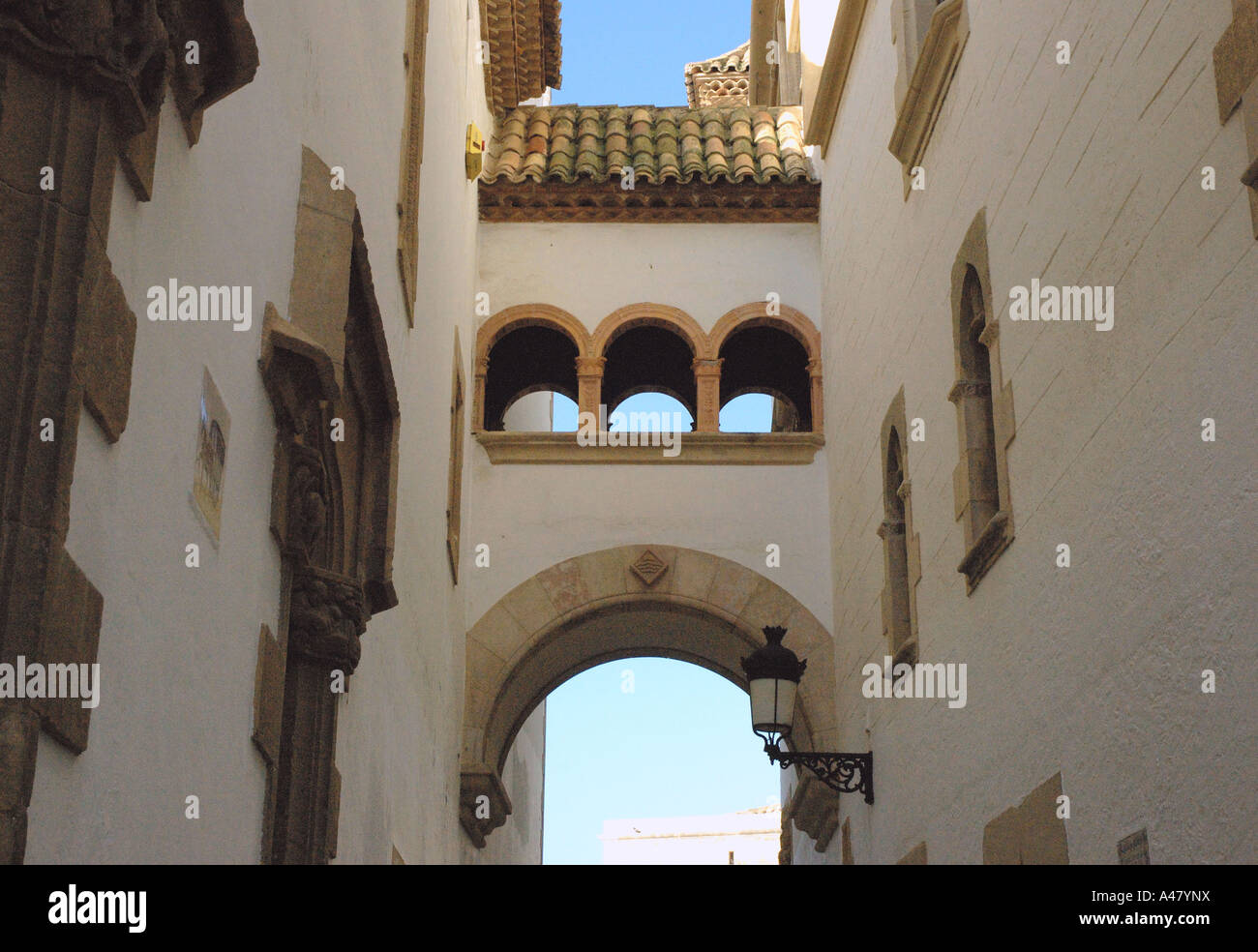 Characteristic view of white buildings old town barri antic Sitges ...