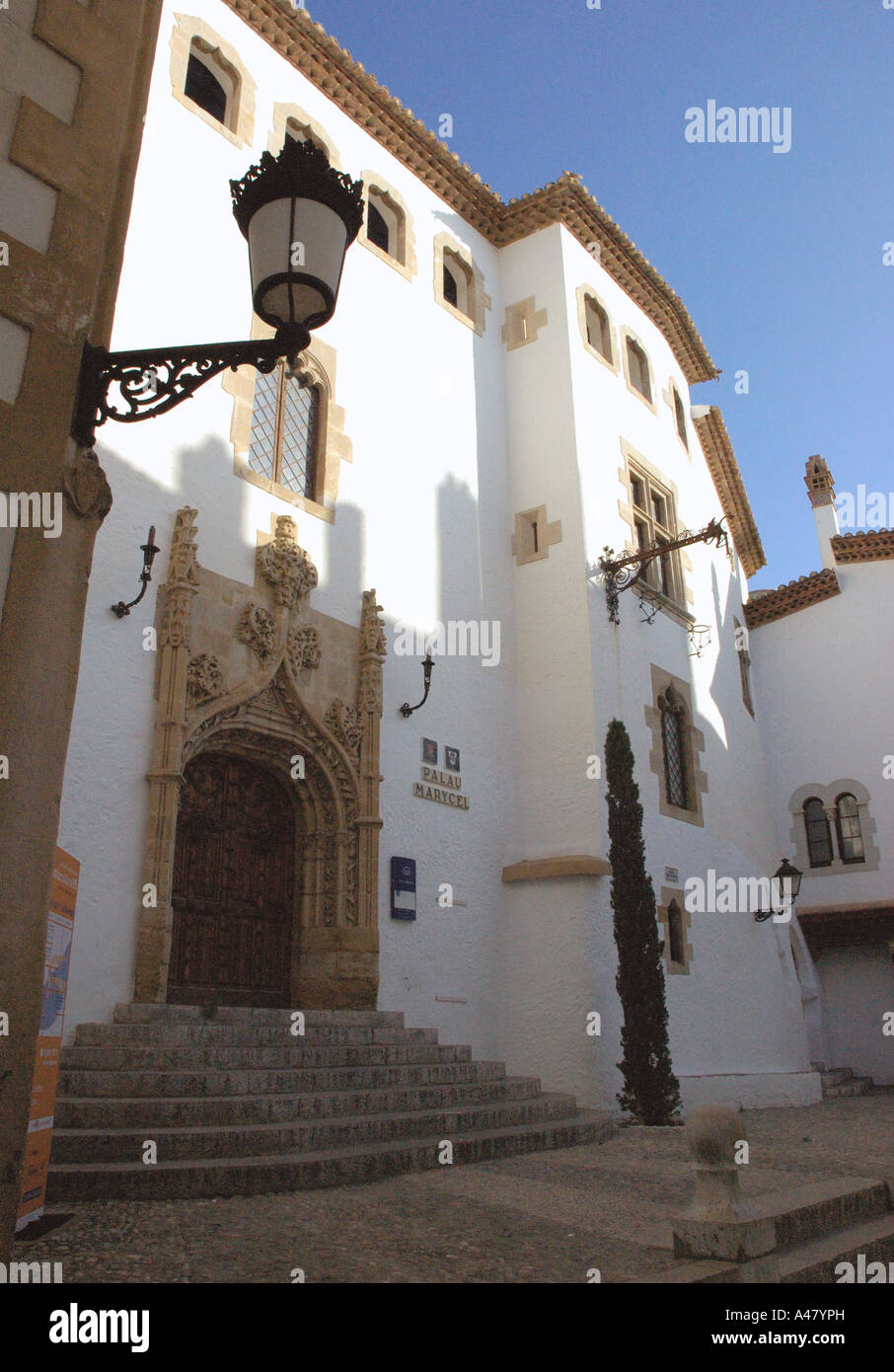 Characteristic view of white buildings old town barri antic Sitges ...