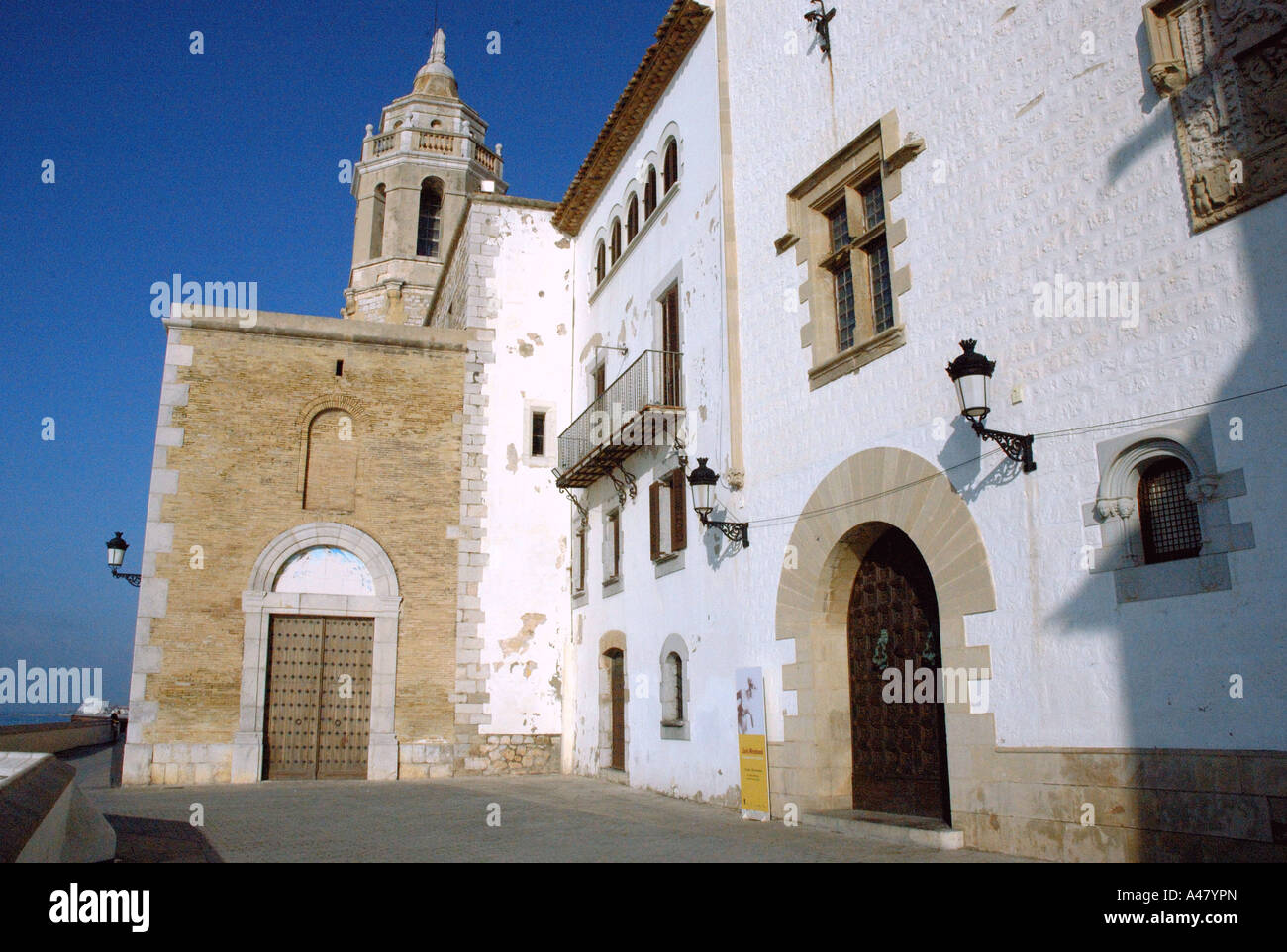 Characteristic view of white buildings old town barri antic Sitges ...