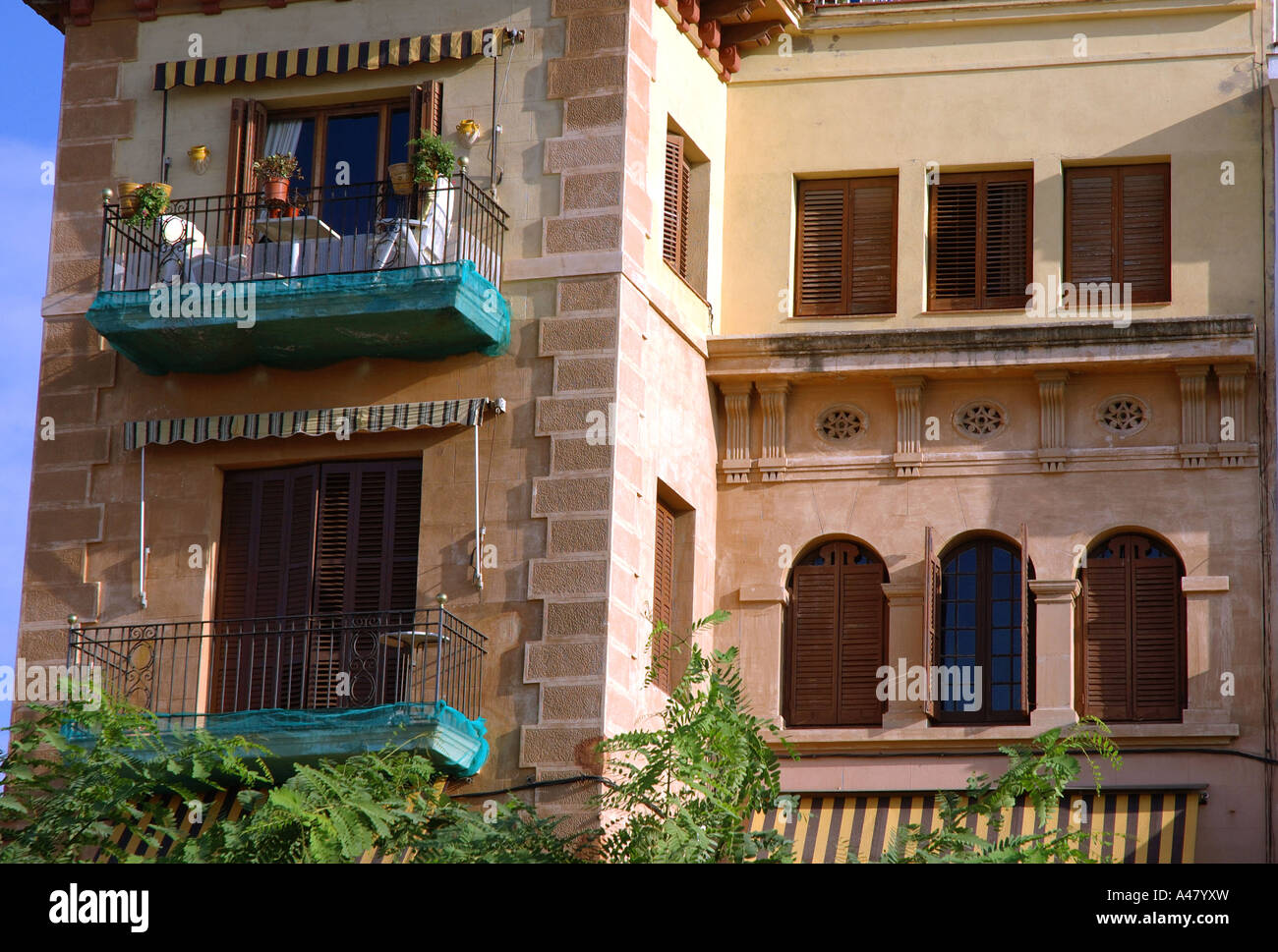 Characteristic view colourful building old town barri antic Sitges ...