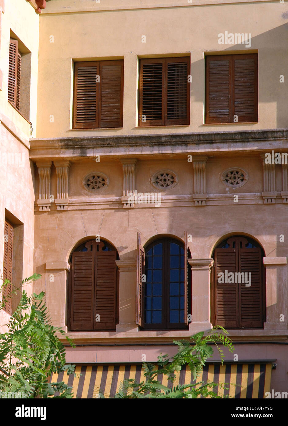Characteristic view colourful building old town barri antic Sitges ...