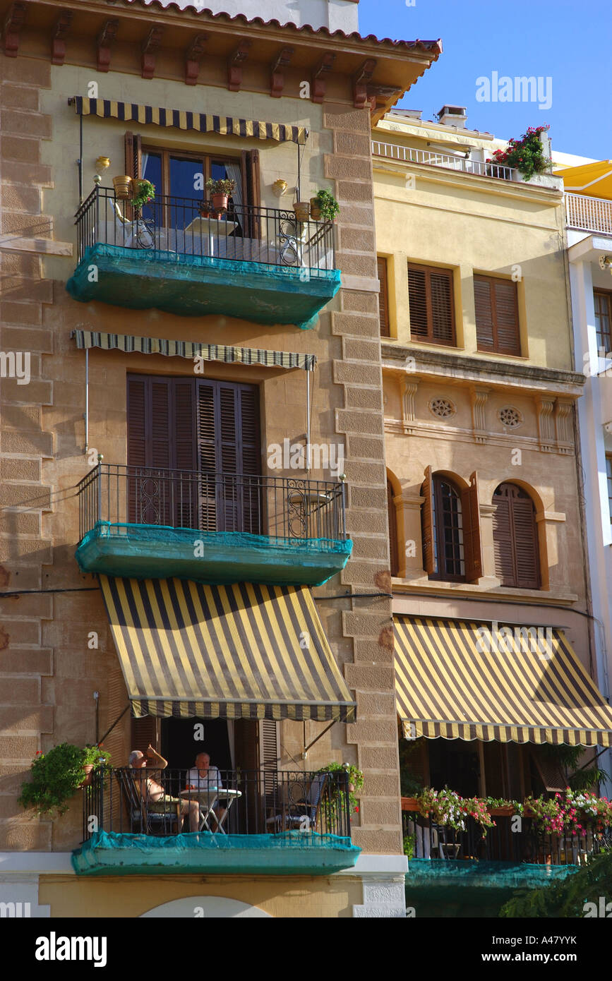 Characteristic view colourful building old town barri antic Sitges ...