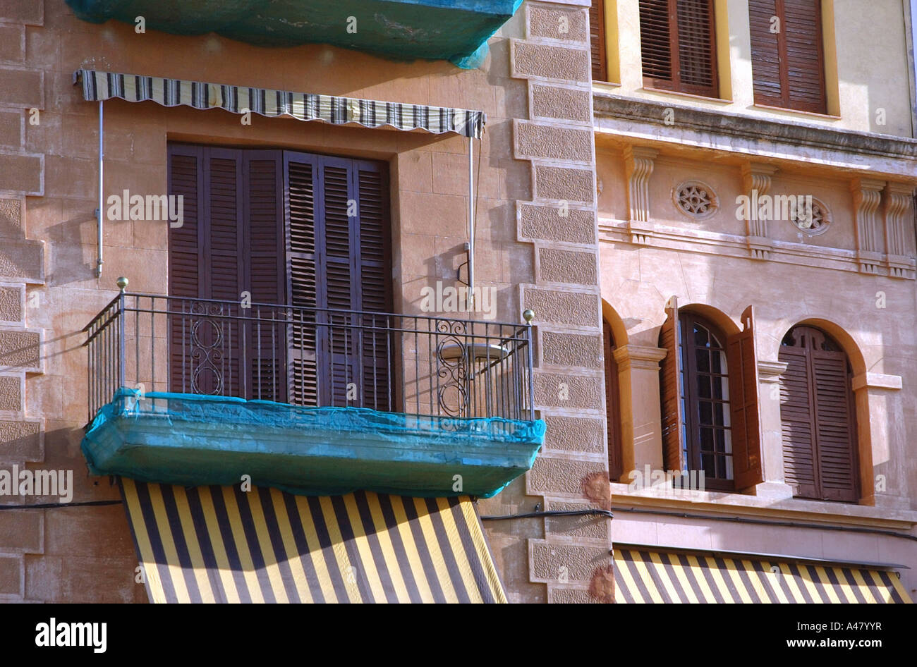 Characteristic view colourful building old town barri antic Sitges ...