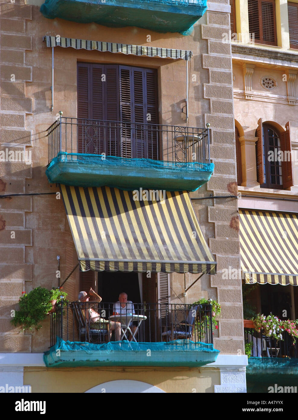 Characteristic view colourful building old town barri antic Sitges ...