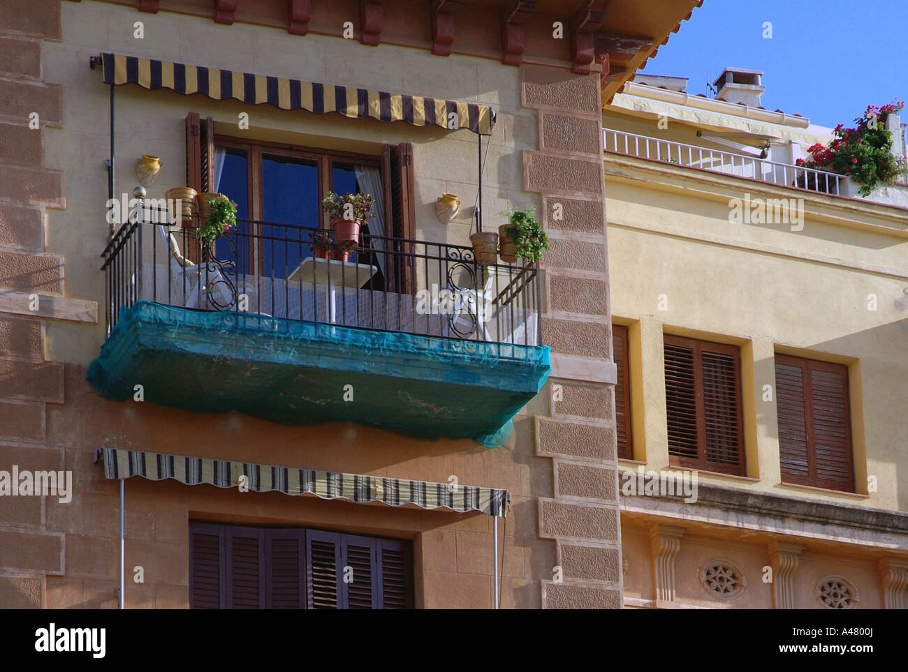 Characteristic view colourful building old town barri antic Sitges ...