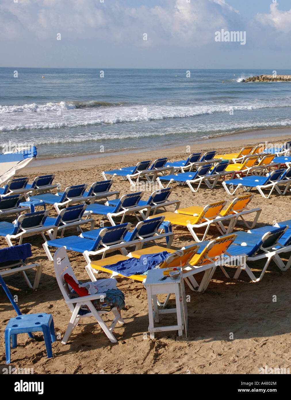 Panoramic view of the seafront & beach of Sitges Catalonia Catalunya ...