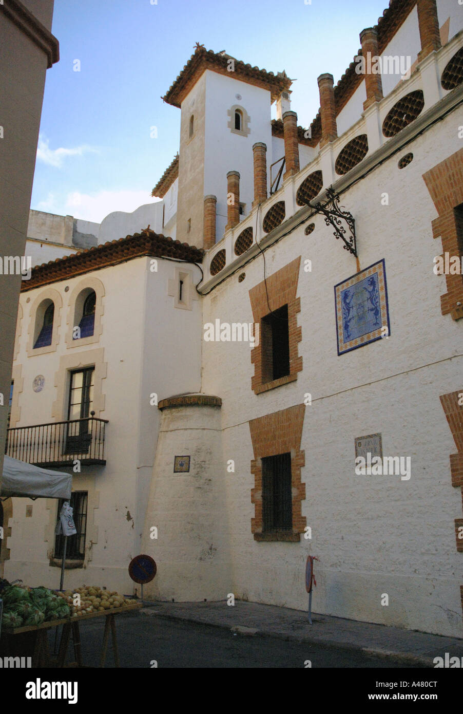 Characteristic view of white buildings old town barri antic Sitges ...