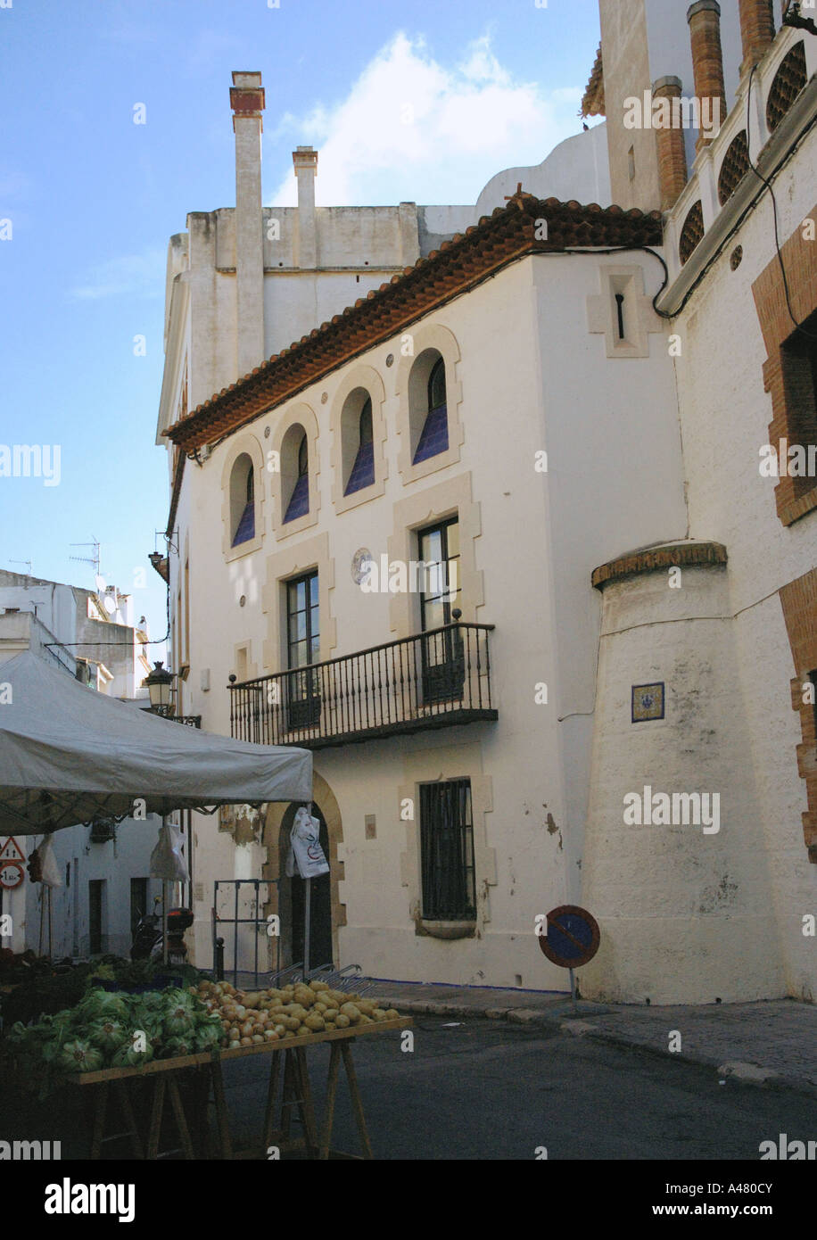 Characteristic view of white buildings old town barri antic Sitges ...