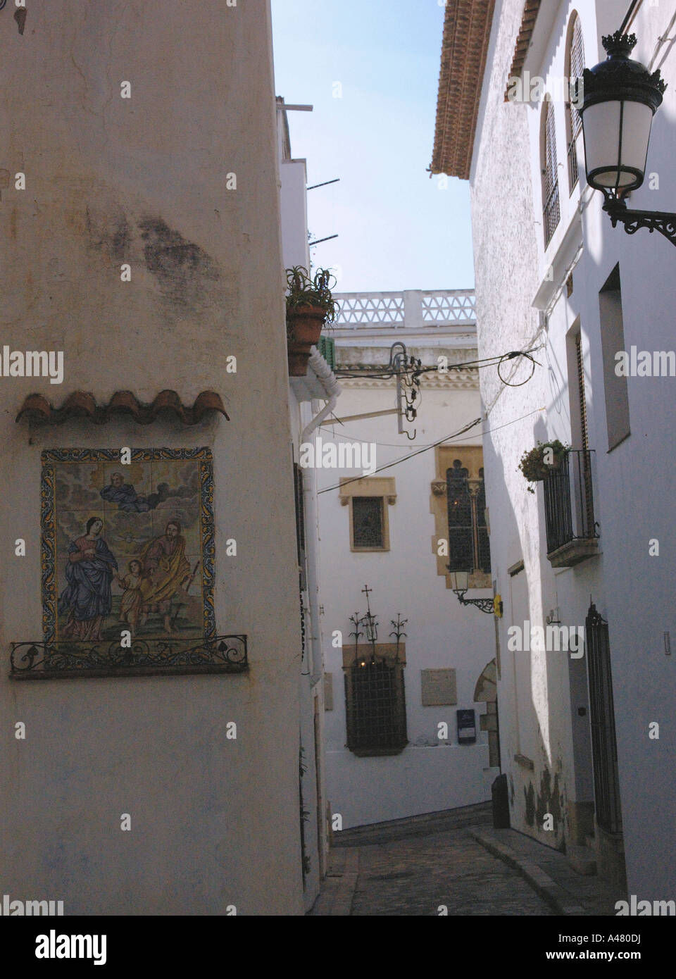 Characteristic view of white buildings old town barri antic Sitges ...