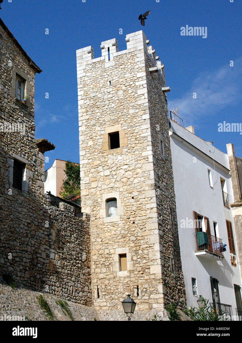 Characteristic view of castle old town barri antic Sitges Catalonia ...