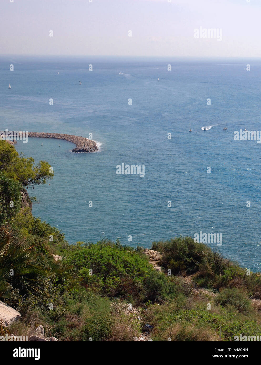 Panoramic view of the seafront of Sitges Catalonia Catalunya Cataluña ...
