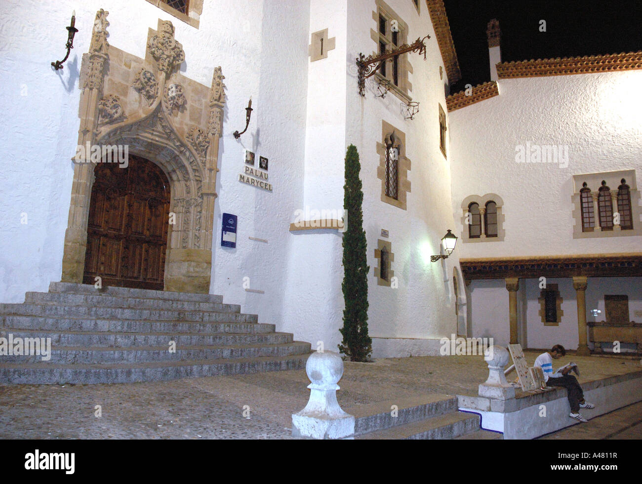 Characteristic view of white buildings old town barri antic Sitges ...