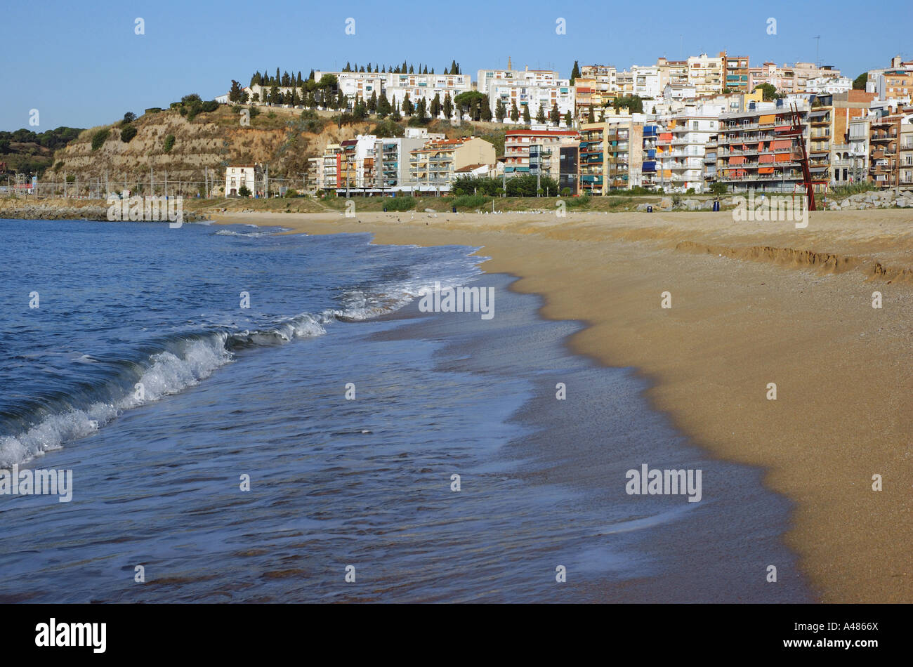 Panoramic view of the seafront & beach of Arenys de Mar Barcelona ...