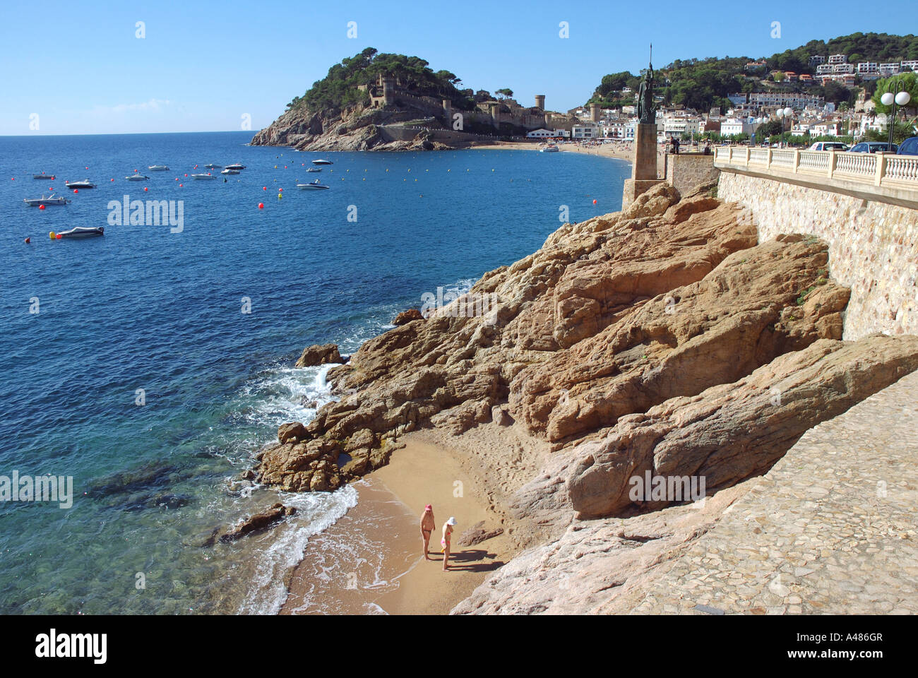 Panoramic view of seafront & beach of Tossa de Mar Girona Gerona ...