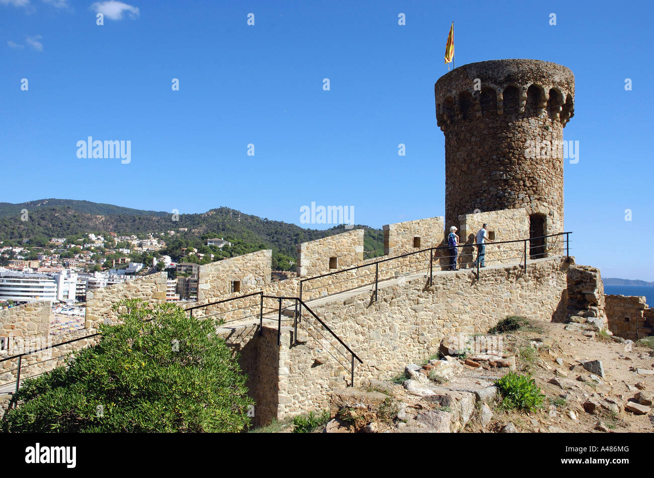 Panoramic view of Tossa de Mar castle Girona Gerona Catalonia Catalunya ...