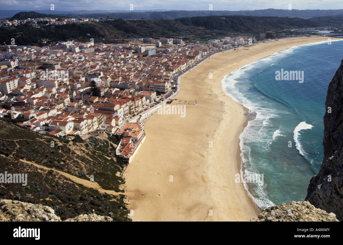 Town and beach Nazare Portugal Europe Stock Photo - Alamy