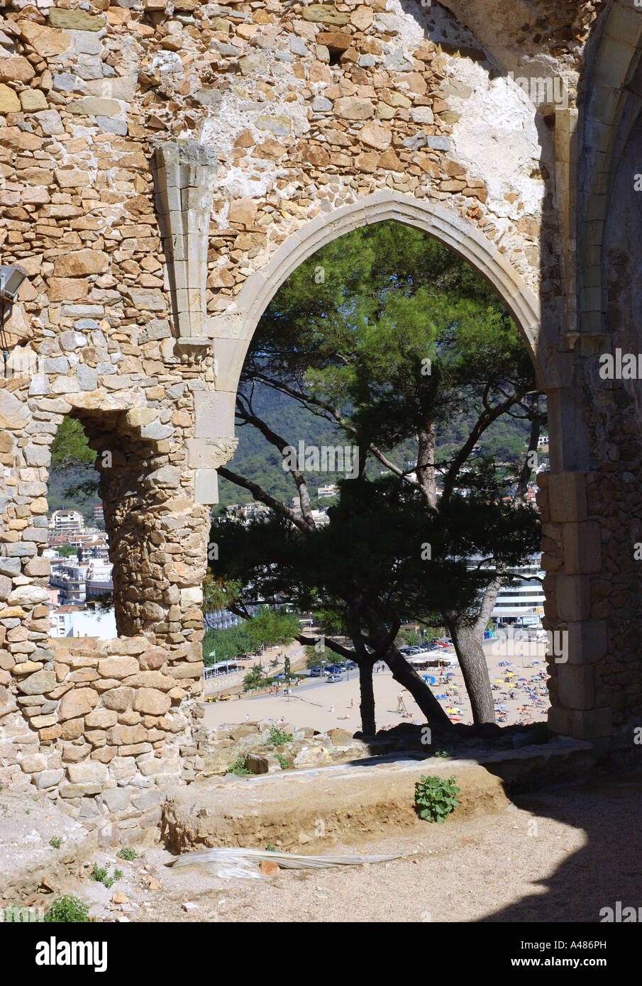 Panoramic view of Tossa de Mar castle Girona Gerona Catalonia Catalunya ...