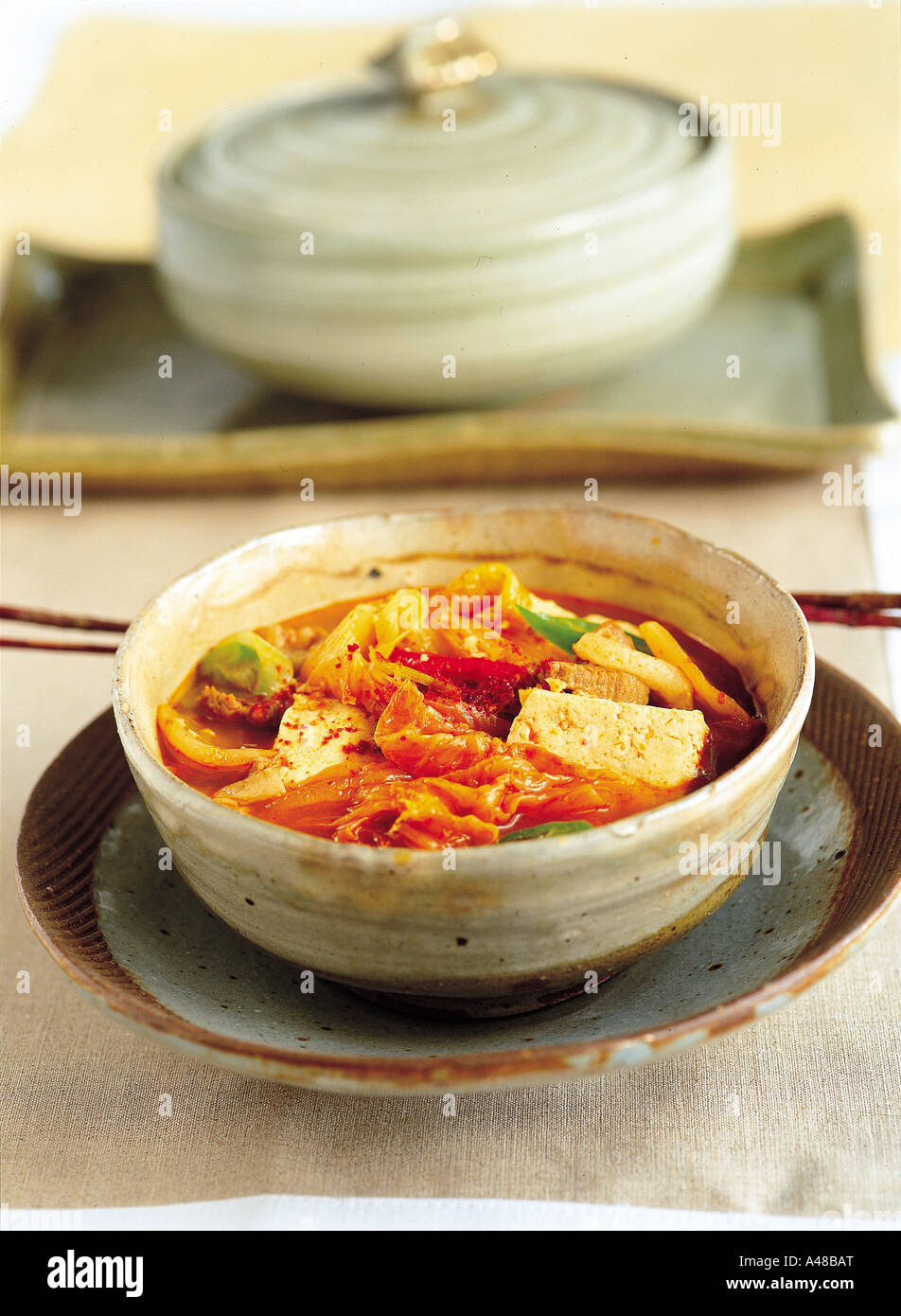 High angle view of a bowl of kim chee and vegetables Stock Photo - Alamy
