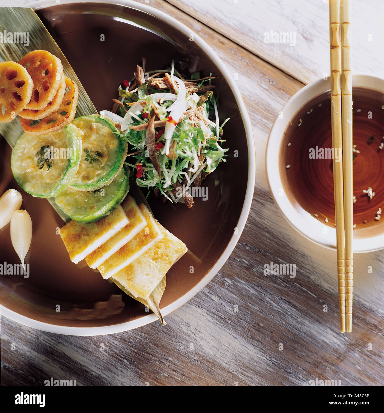 Deep fried vegetables served with salad and dip Stock Photo - Alamy
