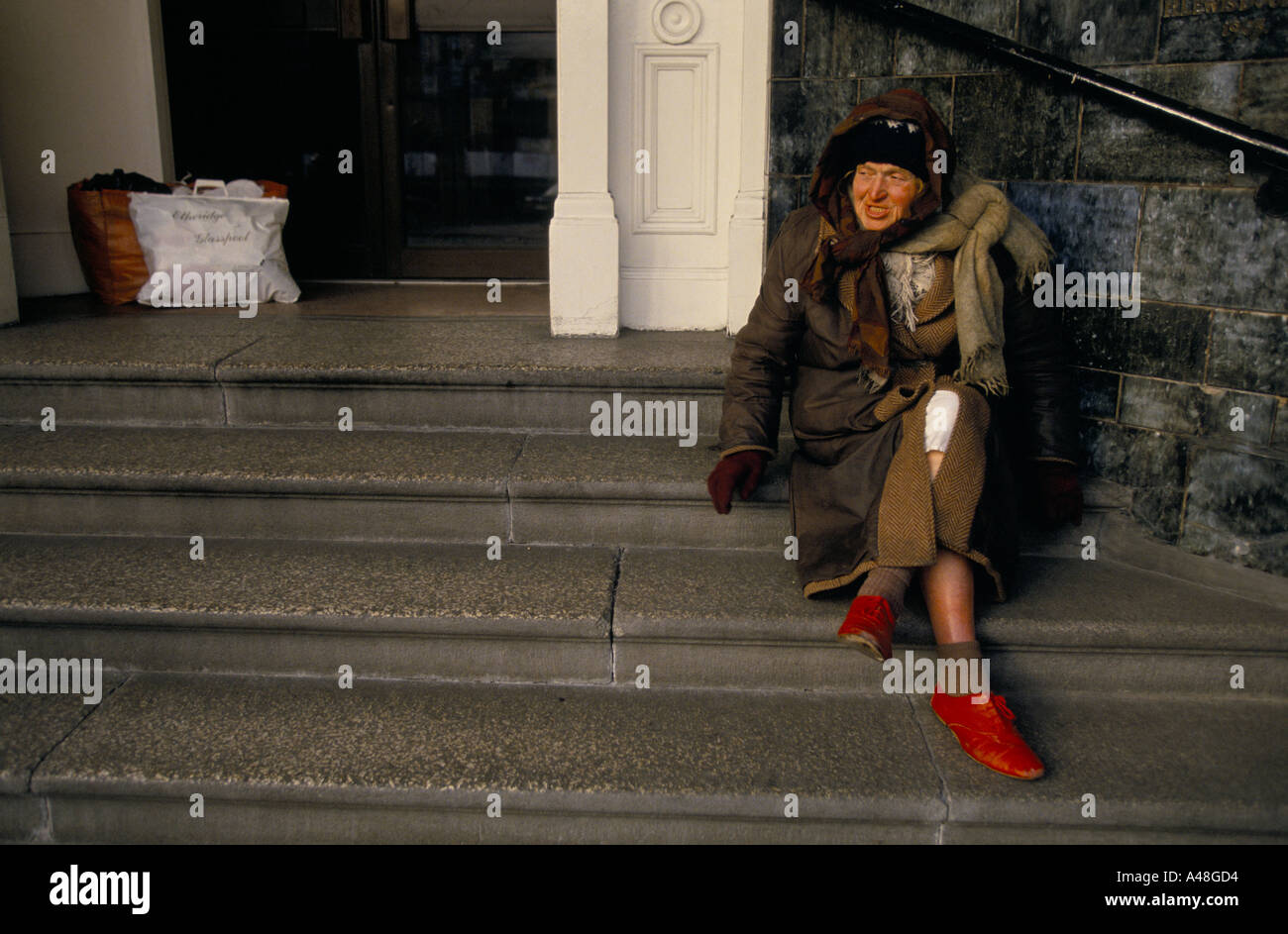 homeless woman sleeping on street near waterloo station london Stock ...