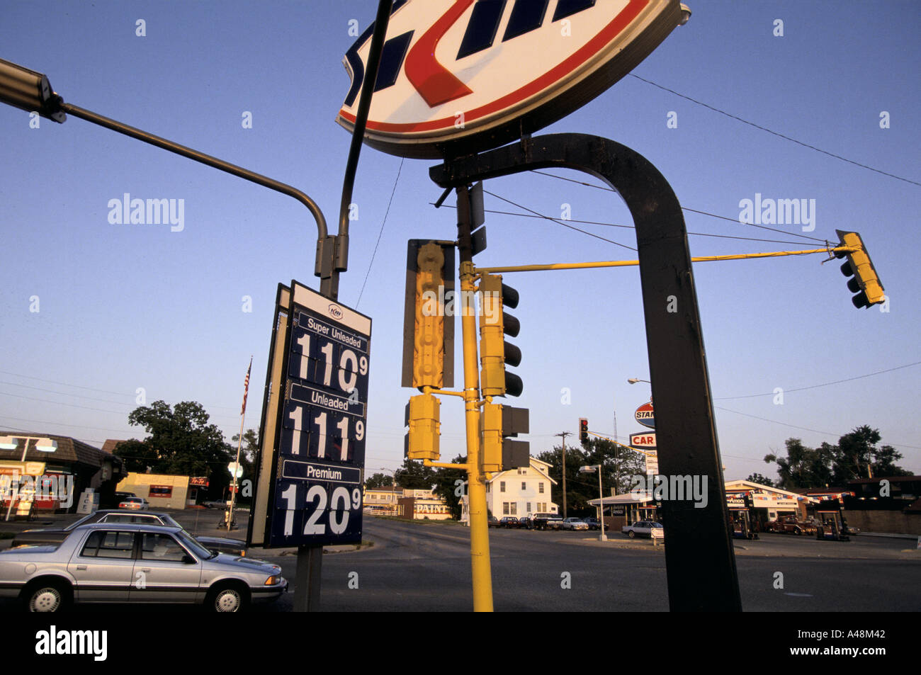 Cars at a crossroads in a small town Iowa USA Stock Photo - Alamy