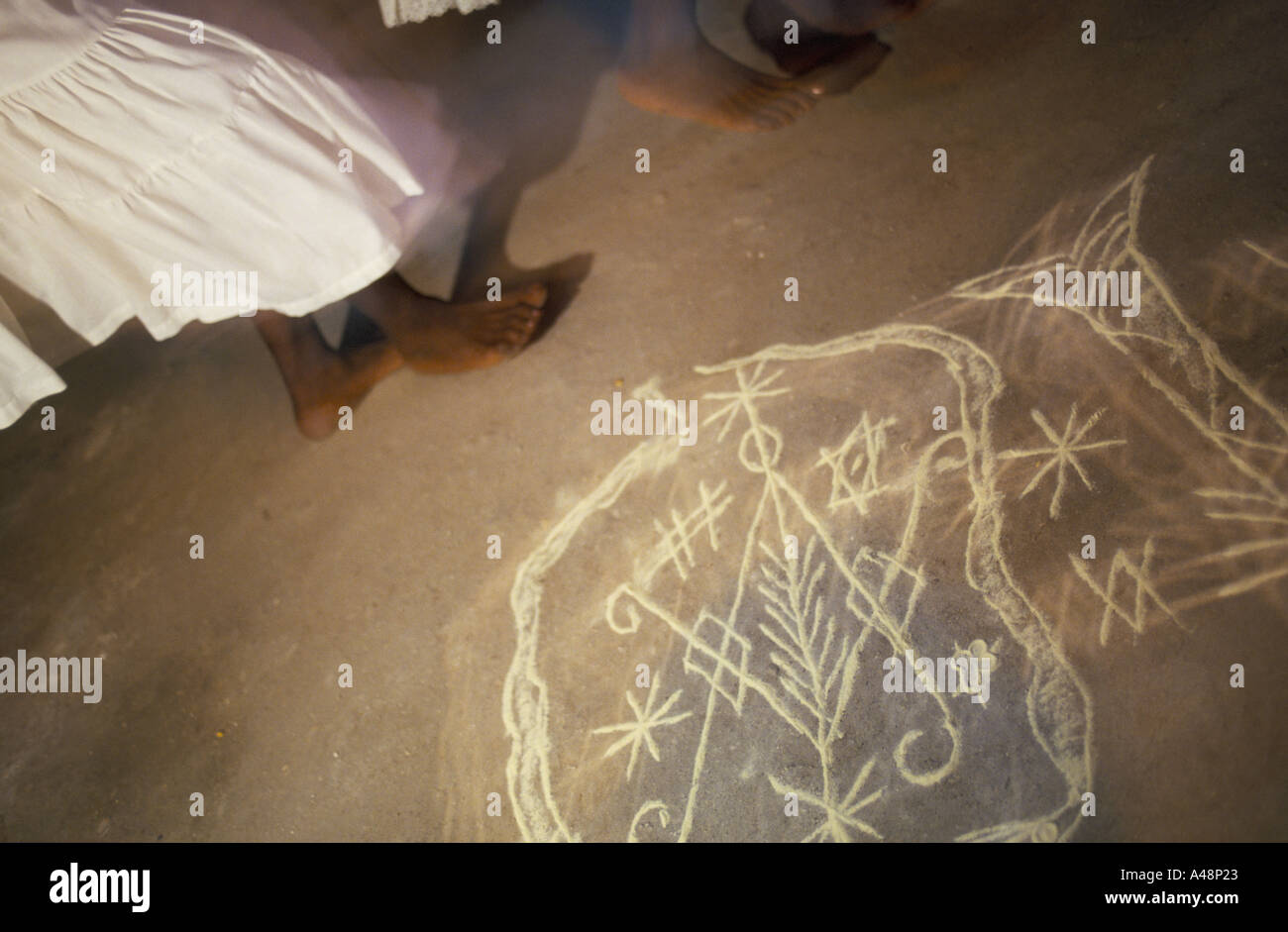 voodoo ceremony haiti port au prince drawing with a white chalk on the ...