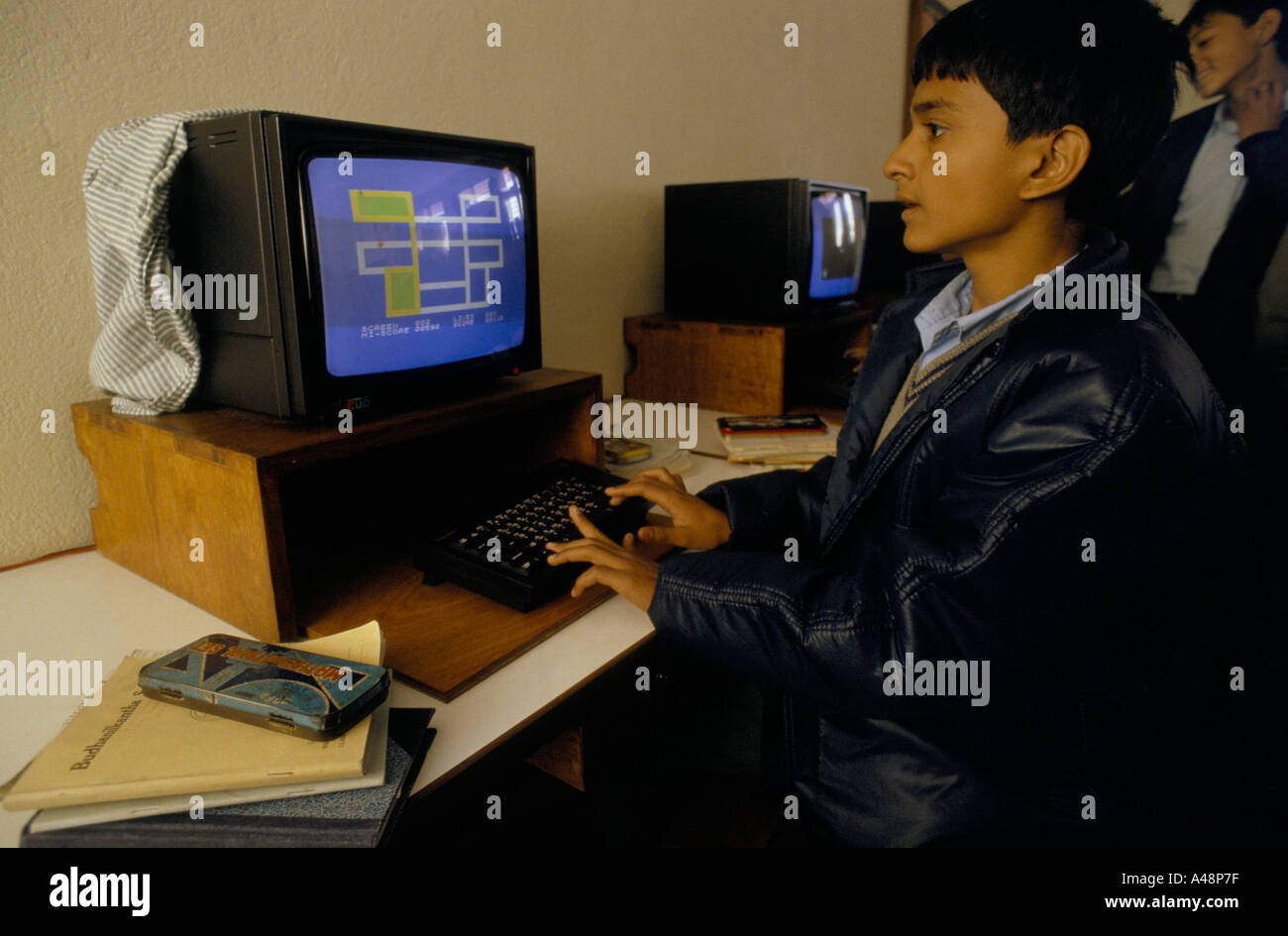 Nepalese children working on computers in a private school in Katmandu ...