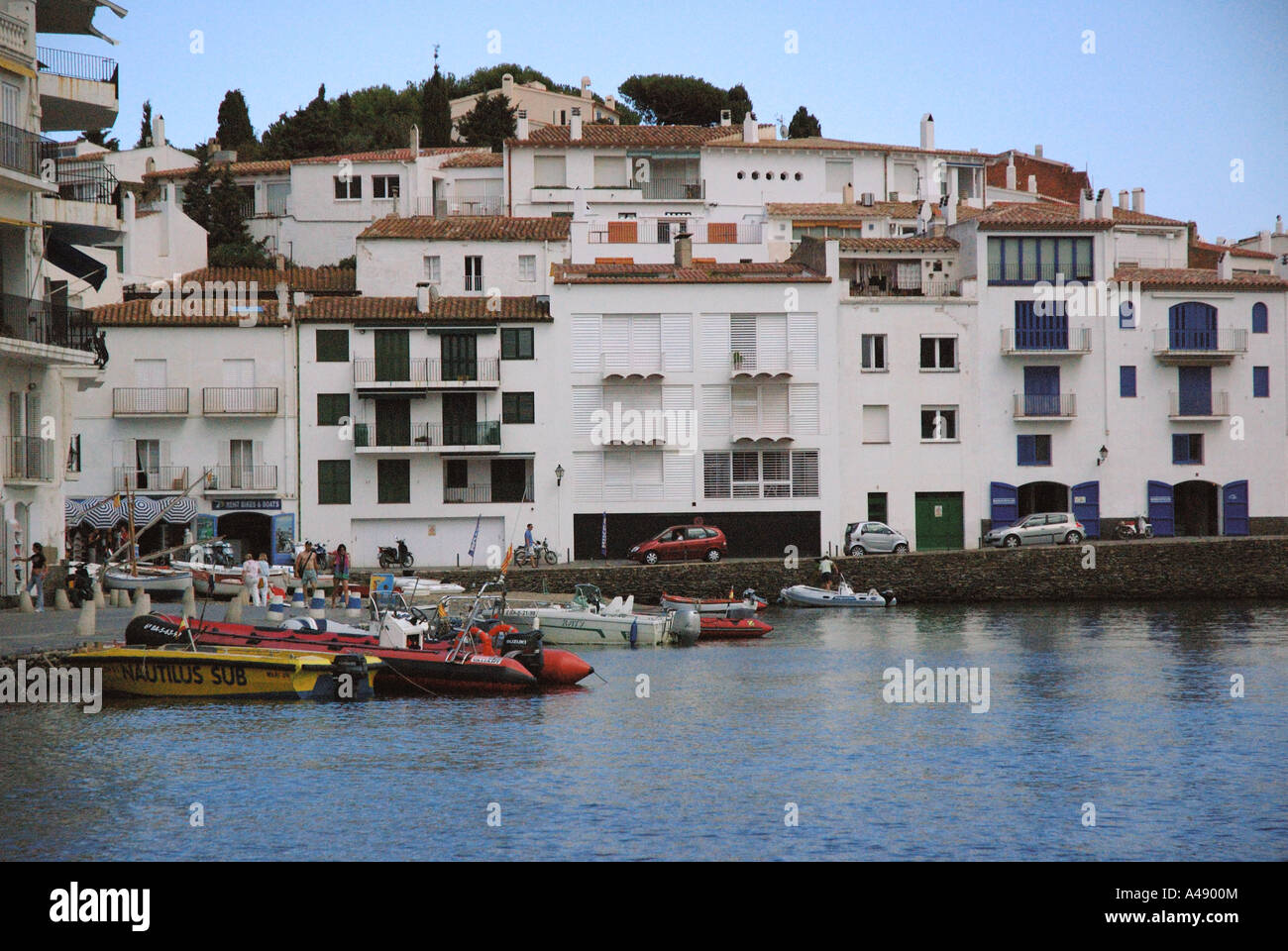 Panoramic view of seafront of Cadaques Cadaqués Girona Gerona Catalonia ...