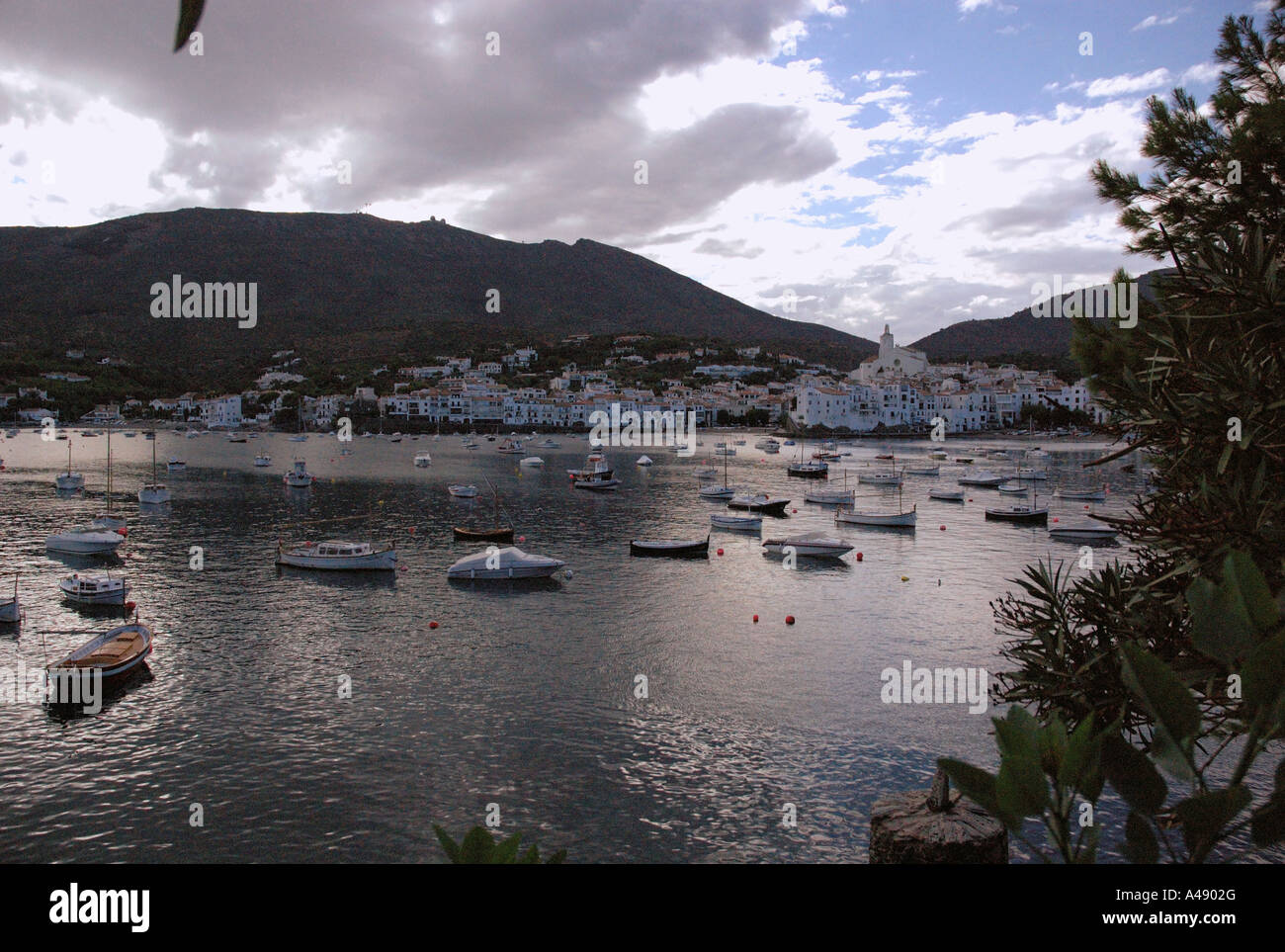 Panoramic view of seafront of Cadaques Cadaqués Girona Gerona Catalonia ...