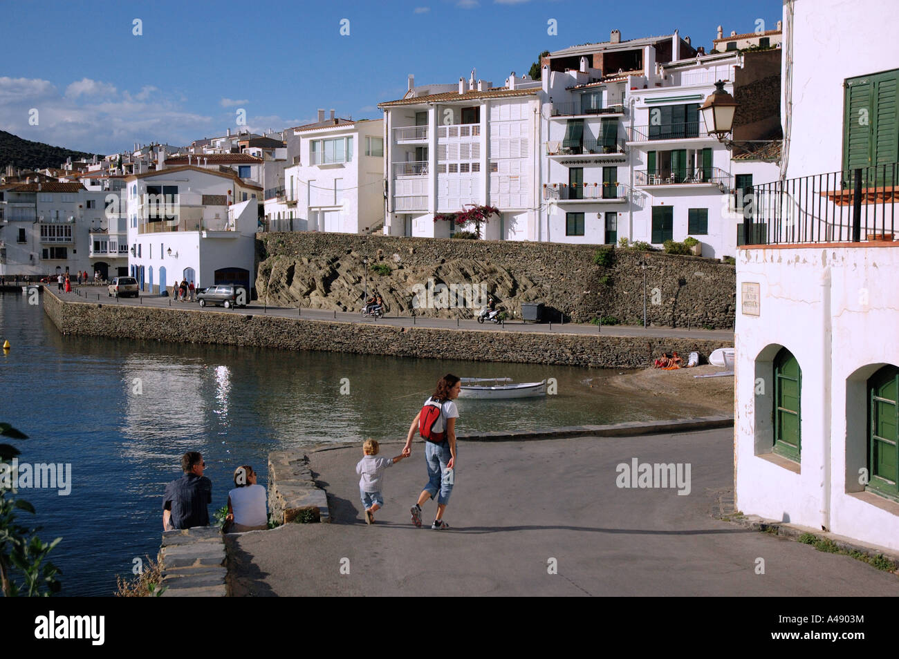 Panoramic view of seafront of Cadaques Cadaqués Girona Gerona Catalonia ...
