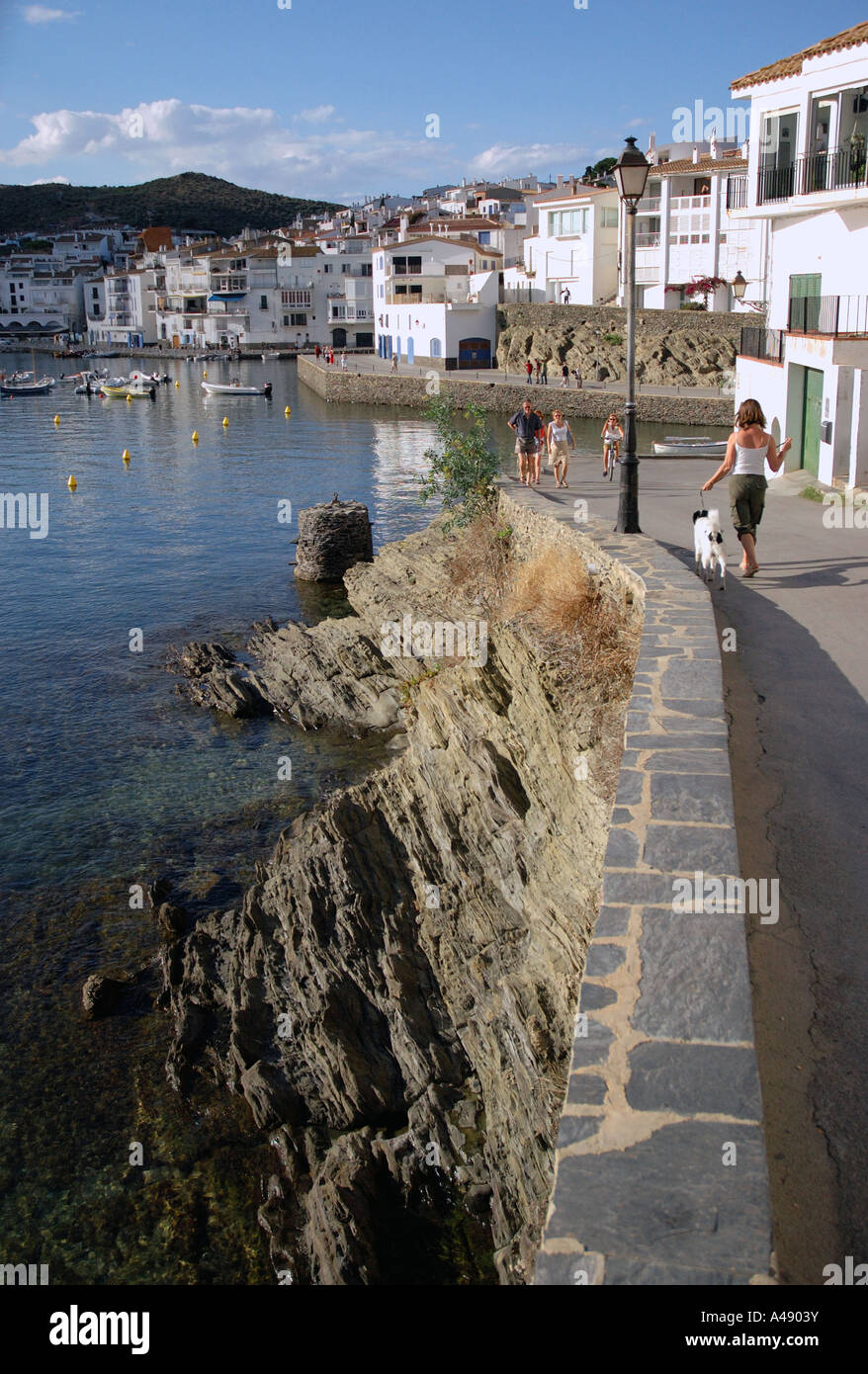 Panoramic view of seafront of Cadaques Cadaqués Girona Gerona Catalonia ...
