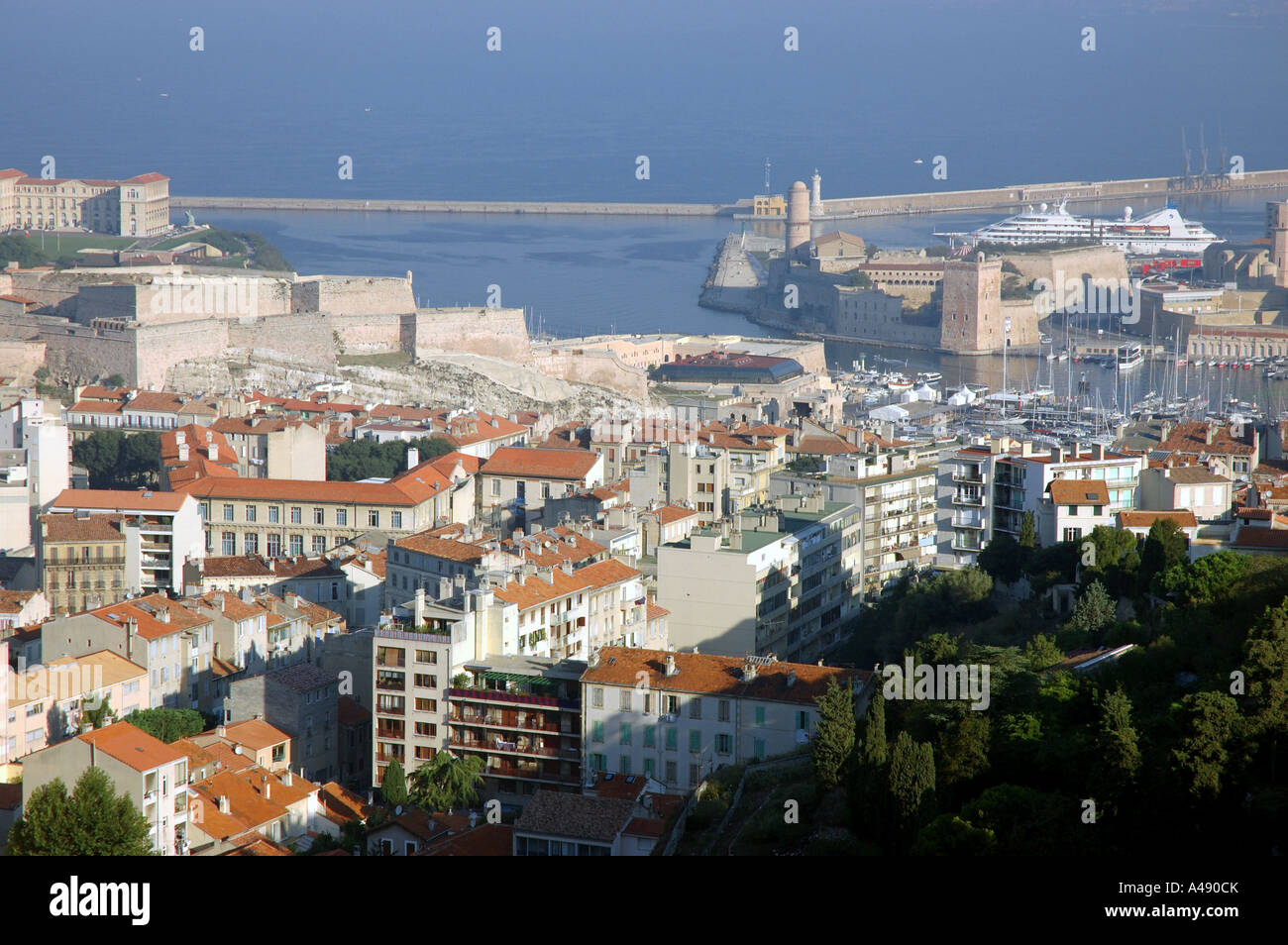 Panoramic view of seafront & Vieux Port Marseille Old Provence Southern ...