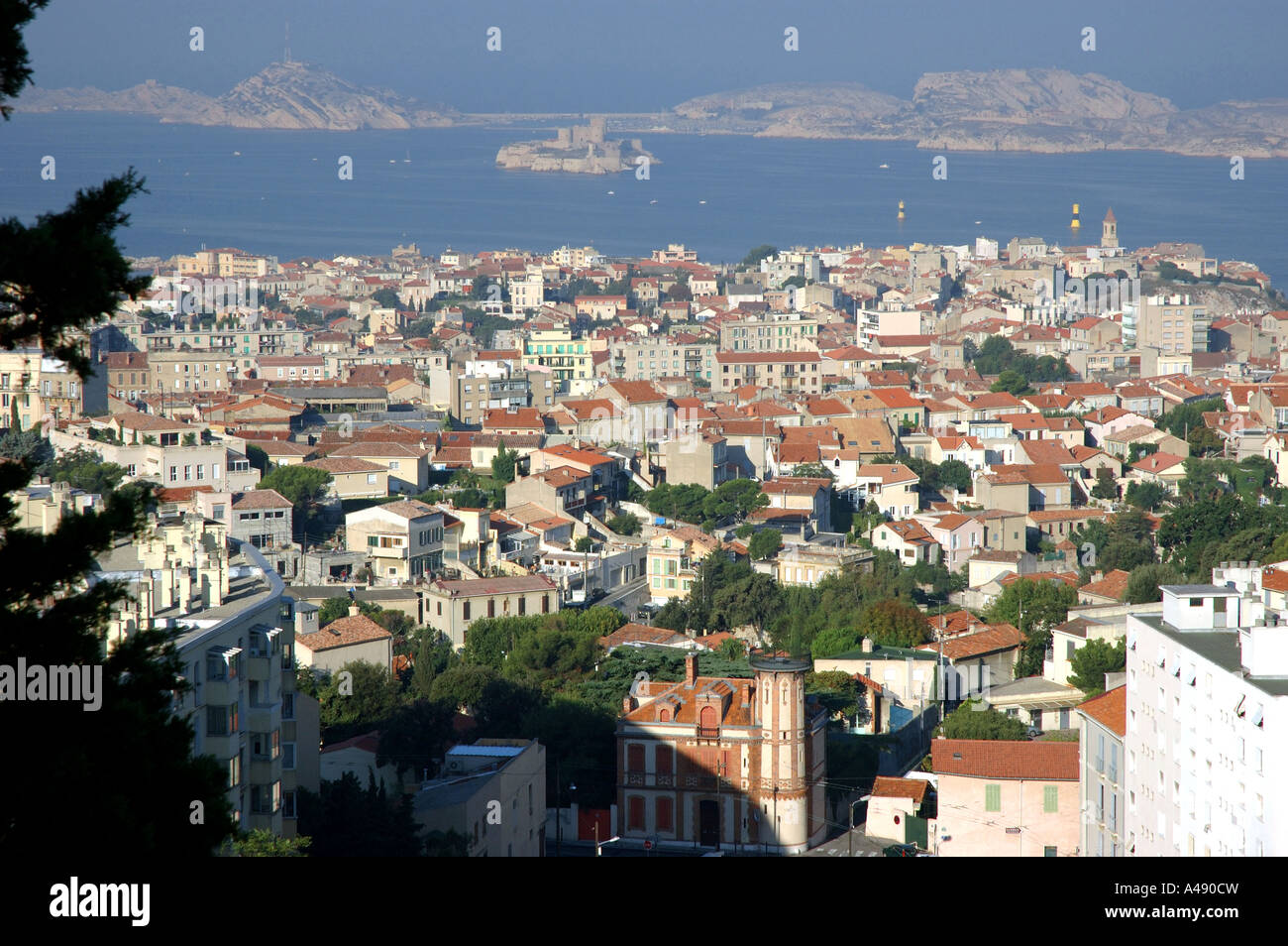 Panoramic view of seafront & Vieux Port Marseille Old Provence Southern ...
