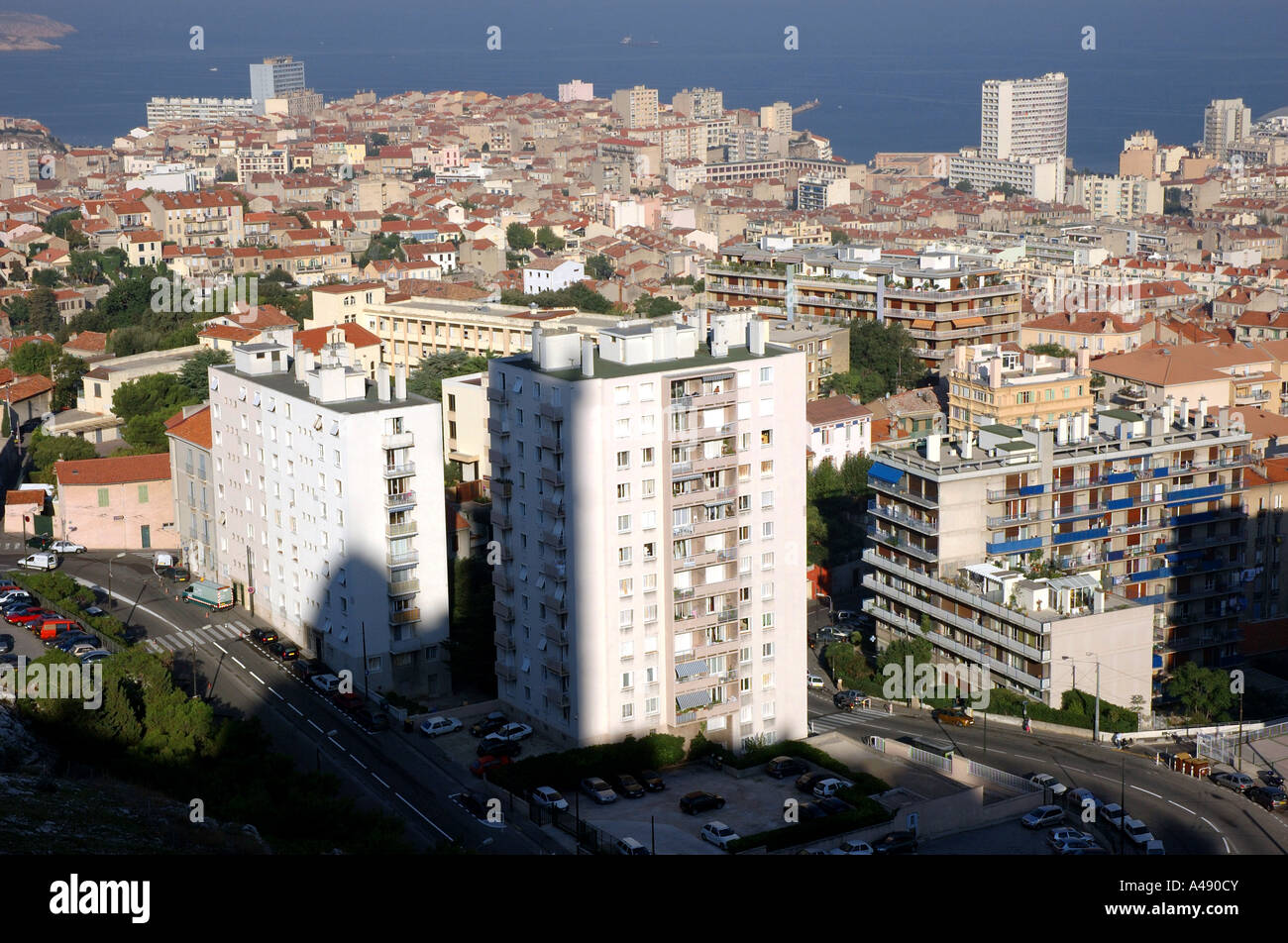 Panoramic view of seafront & Vieux Port Marseille Old Provence Southern ...