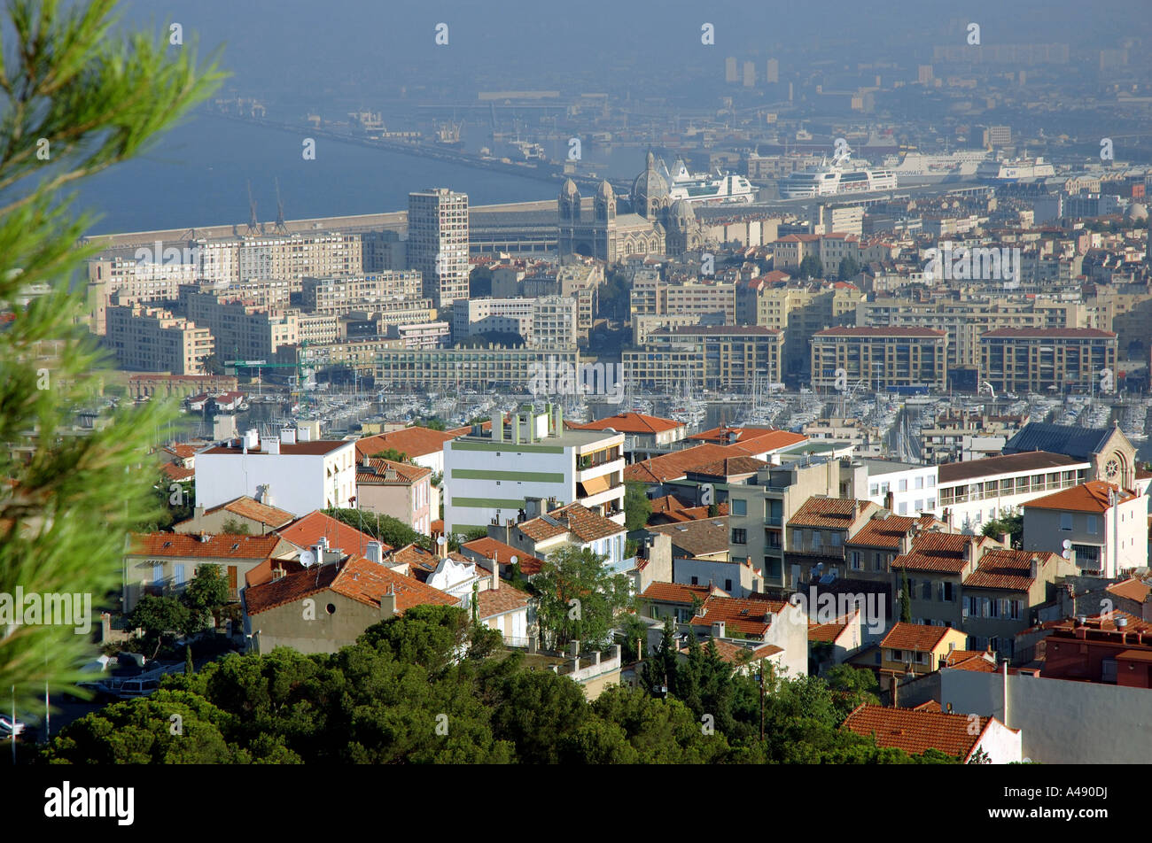 Panoramic view of seafront & Vieux Port Marseille Old Provence Southern ...