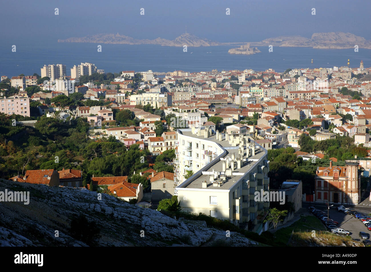 Panoramic view of seafront & Vieux Port Marseille Old Provence Southern ...
