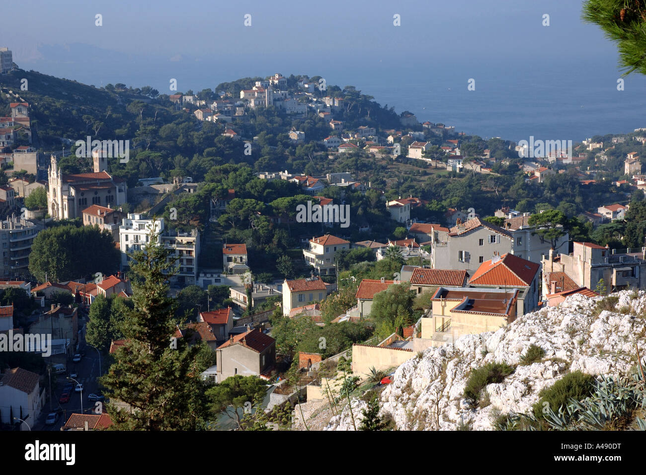 Panoramic view of seafront & Vieux Port Marseille Old Provence Southern ...