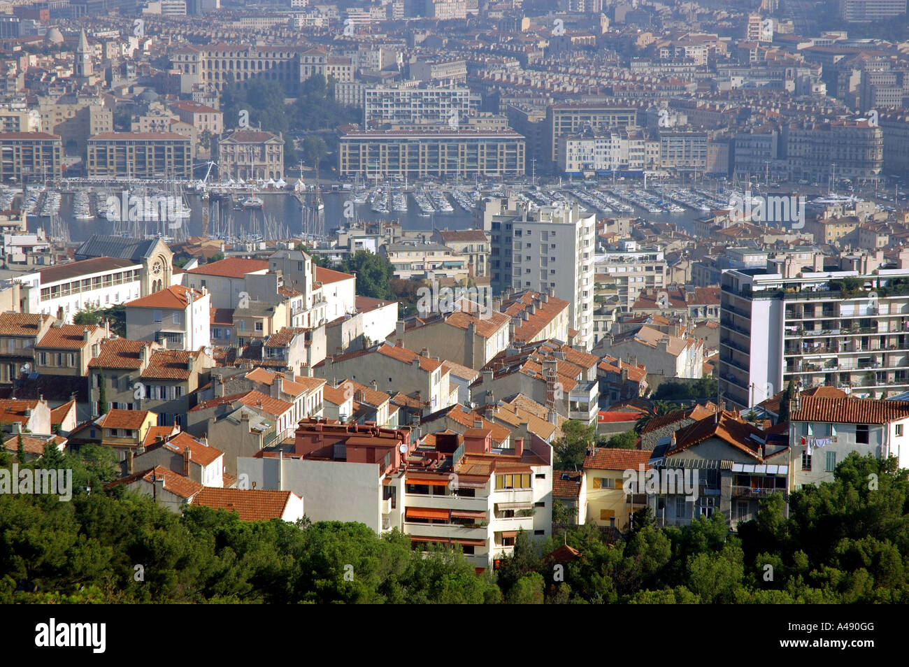 Panoramic view of seafront & Vieux Port Marseille Old Provence Southern ...