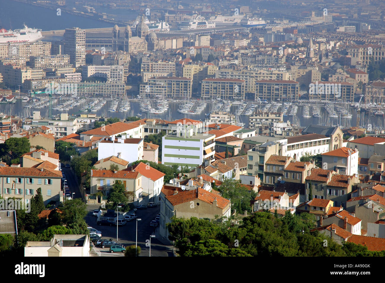 Panoramic view of seafront & Vieux Port Marseille Old Provence Southern ...