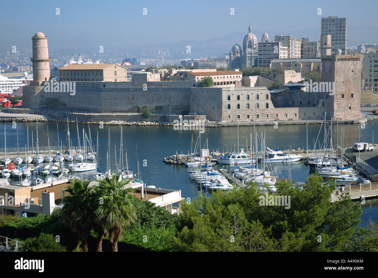 Panoramic view of seashore & Vieux Port Marseille Old Provence Southern ...