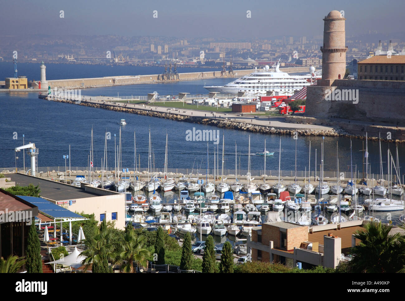 Panoramic view of seashore & Vieux Port Marseille Old Provence Southern ...