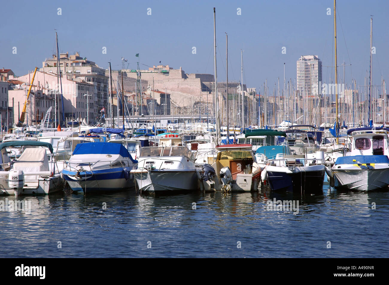 Panoramic view of seafront & Vieux Port Marseille Old Provence Southern ...