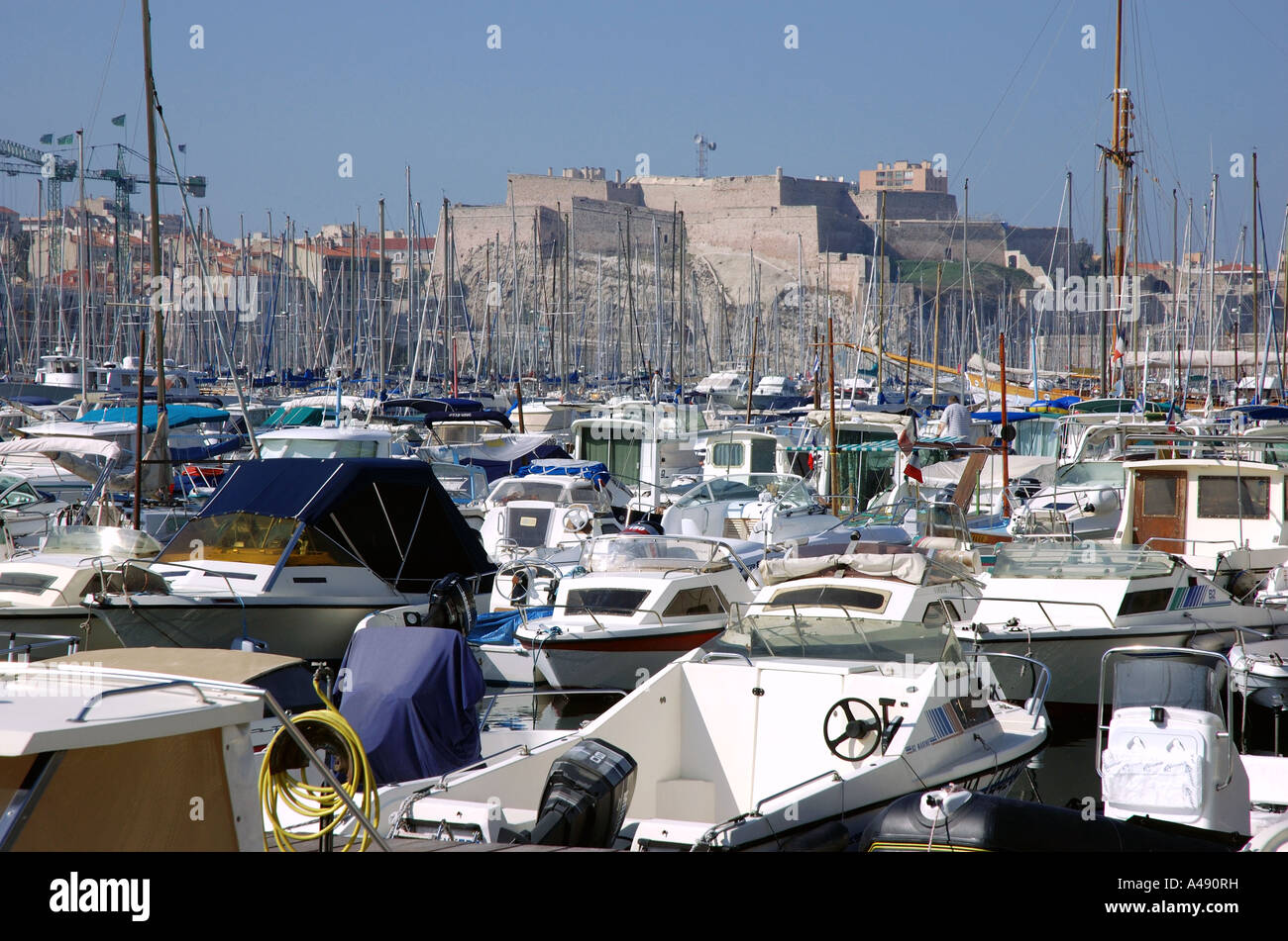 Panoramic view of seafront & Vieux Port Marseille Old Provence Southern ...