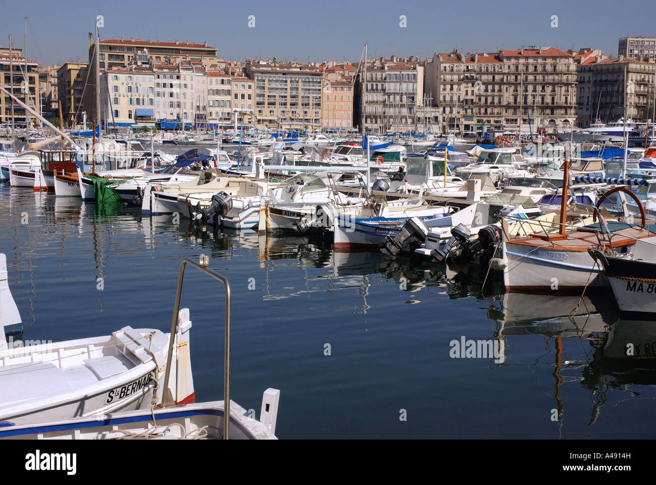 Panoramic view of seafront & Vieux Port Marseille Old Provence Southern ...