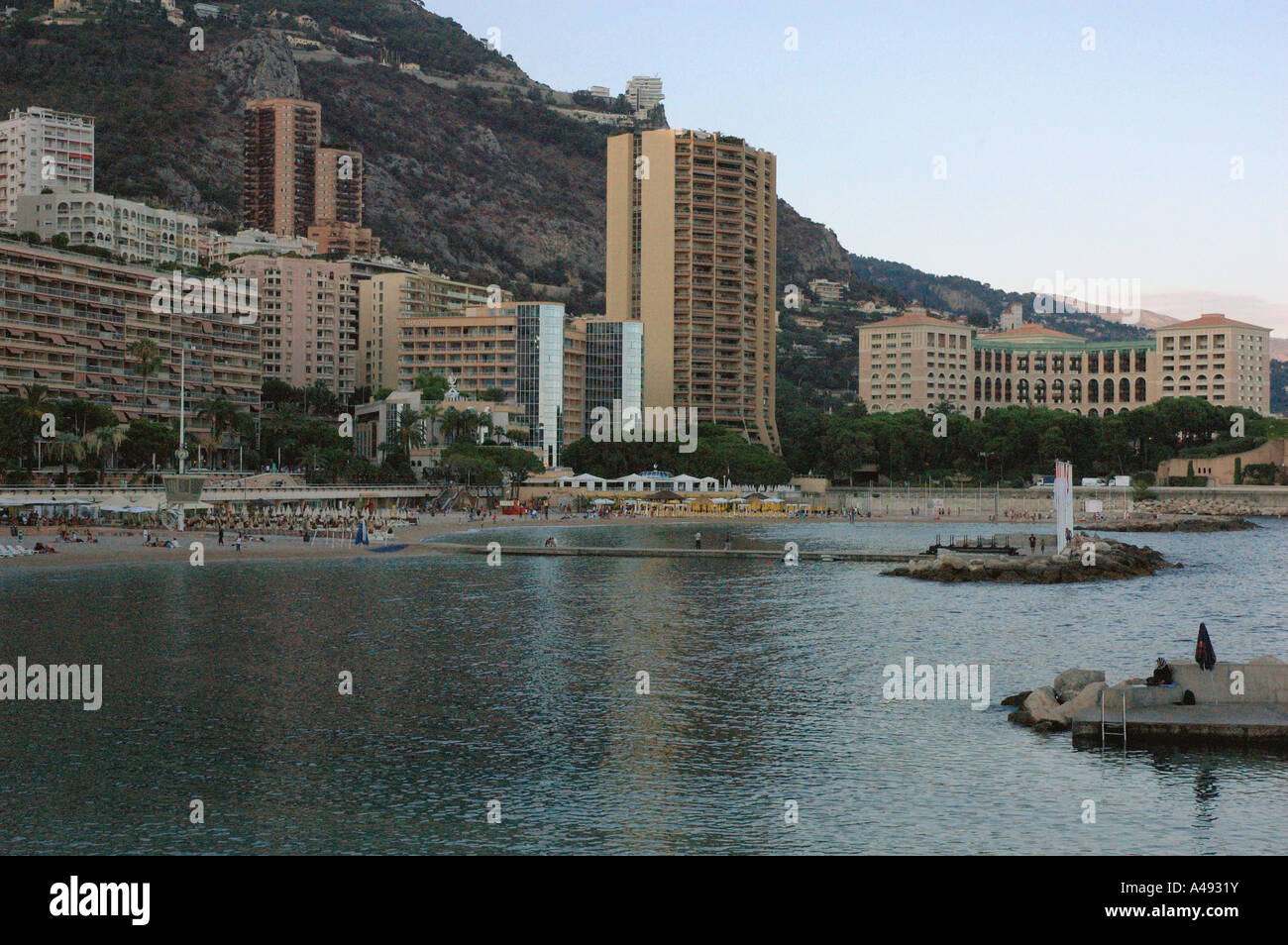 Panoramic view of seafront & beach of Monte Carlo Montecarlo Monaco ...