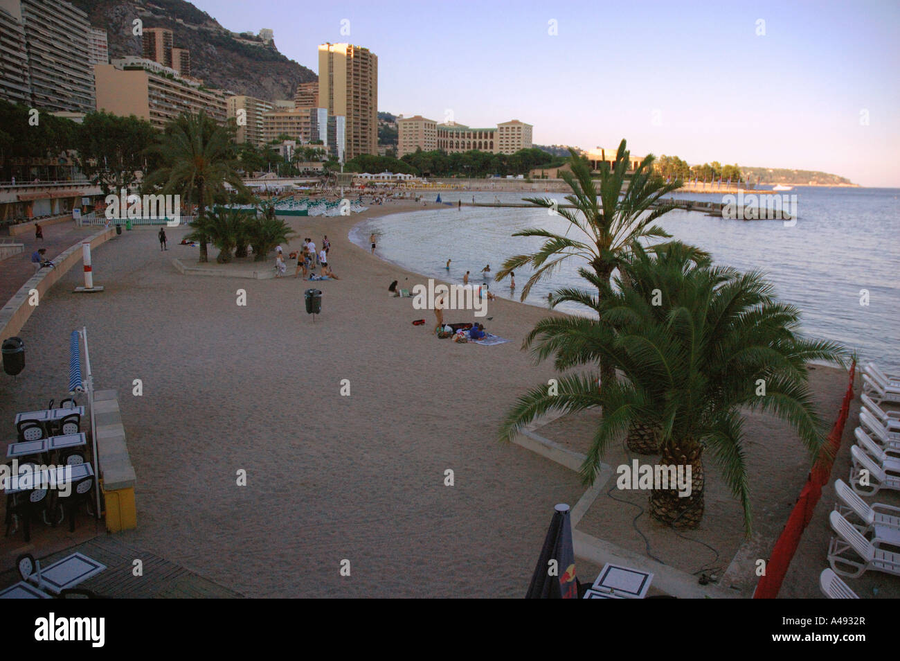 Panoramic view of seafront & beach of Monte Carlo Montecarlo Monaco ...