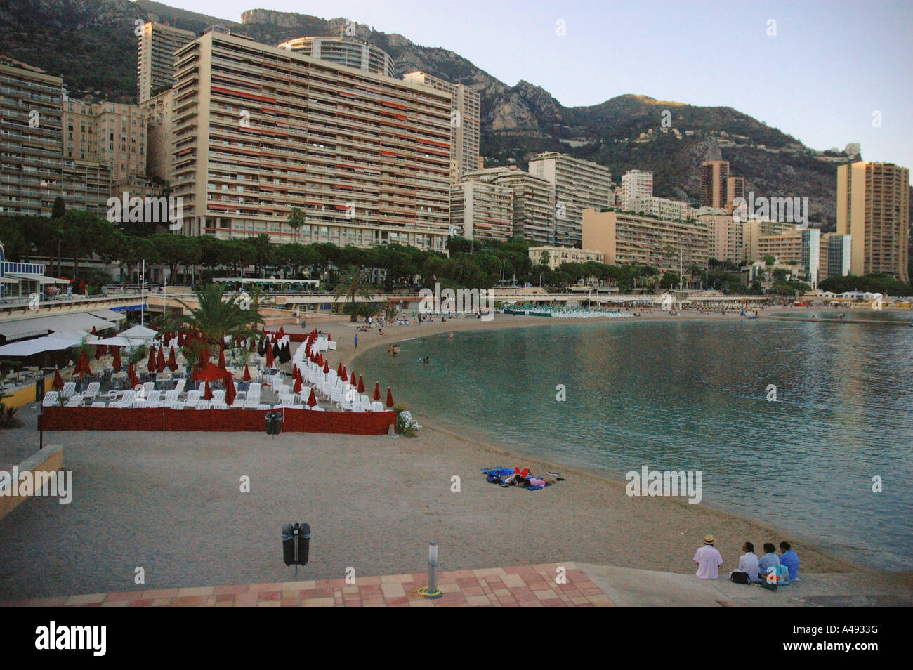 Panoramic view of seafront & beach of Monte Carlo Montecarlo Monaco ...