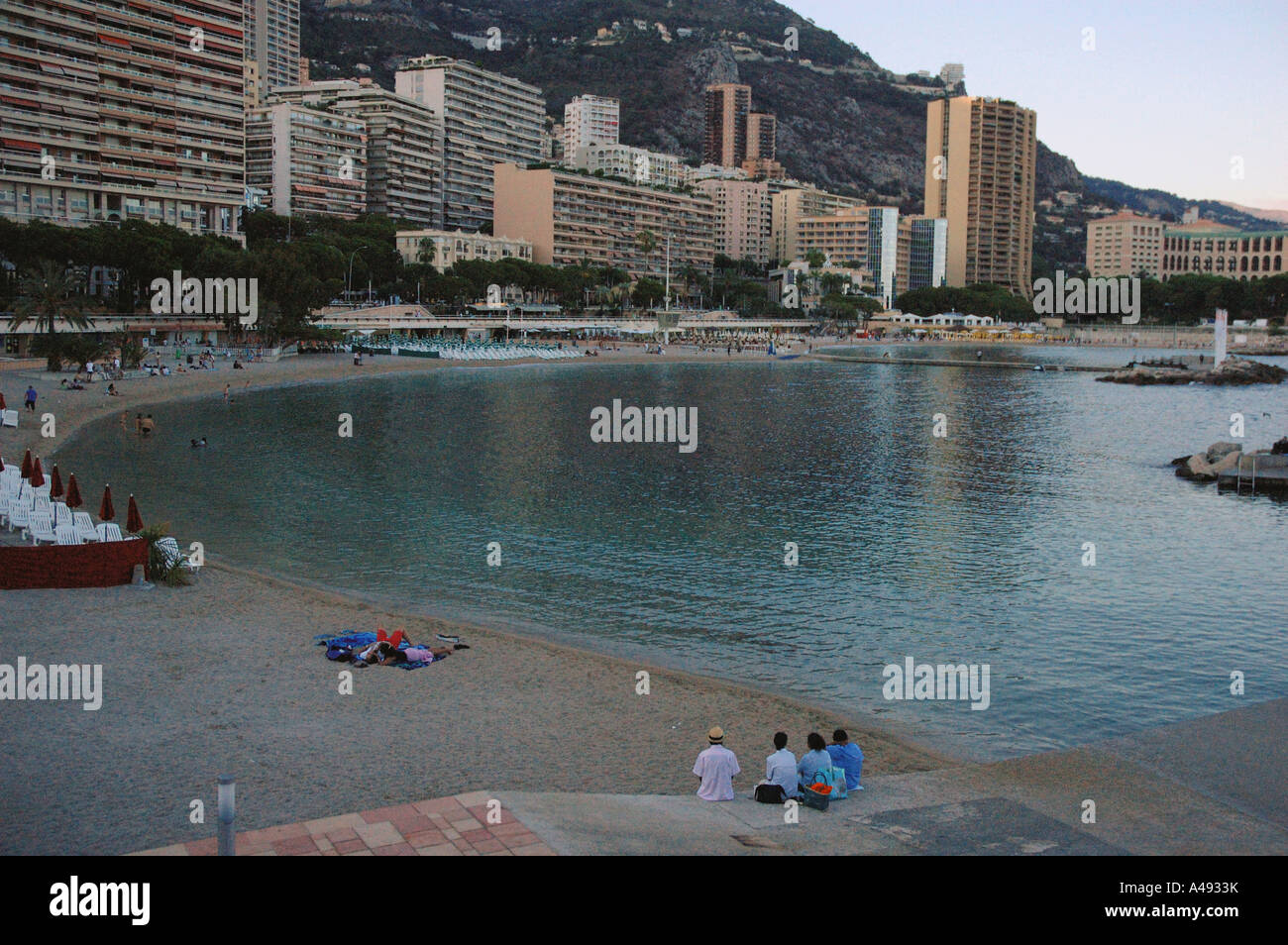Panoramic view of seafront & beach of Monte Carlo Montecarlo Monaco ...