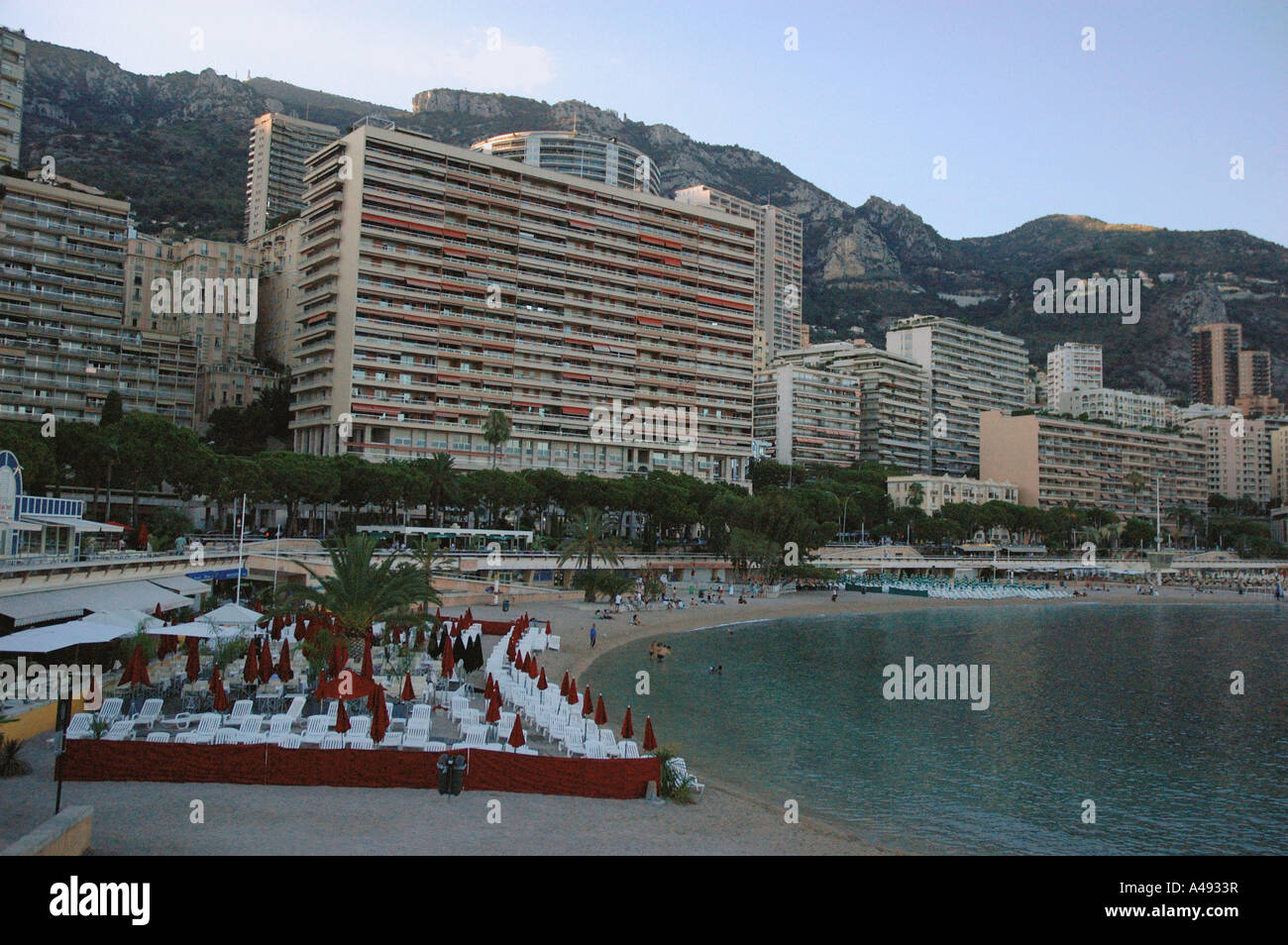 Panoramic view of seafront & beach of Monte Carlo Montecarlo Monaco ...